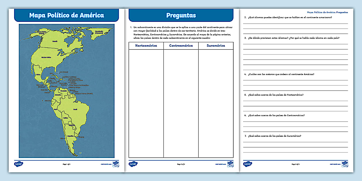 Guía de Trabajo: Mapa Político de América - Twinkl Colombia