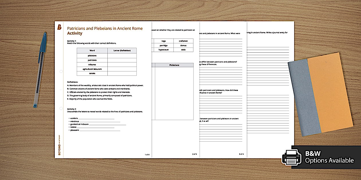 Patricians and Plebeians in Ancient Rome (Activity Sheet)