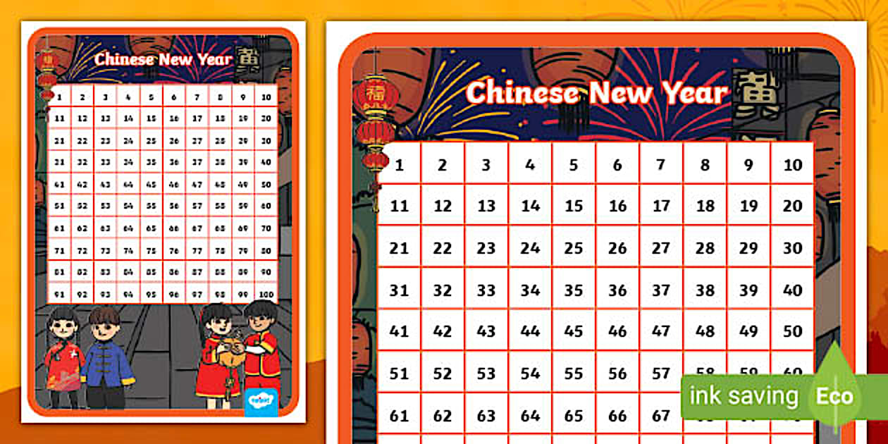 Chinese New Year Themed 100 Number Square - Twinkl