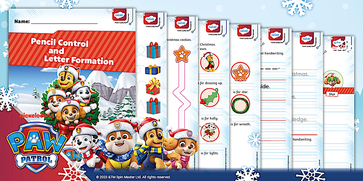 FREE PAW Patrol: Christmas Pencil Control Activity Booklet