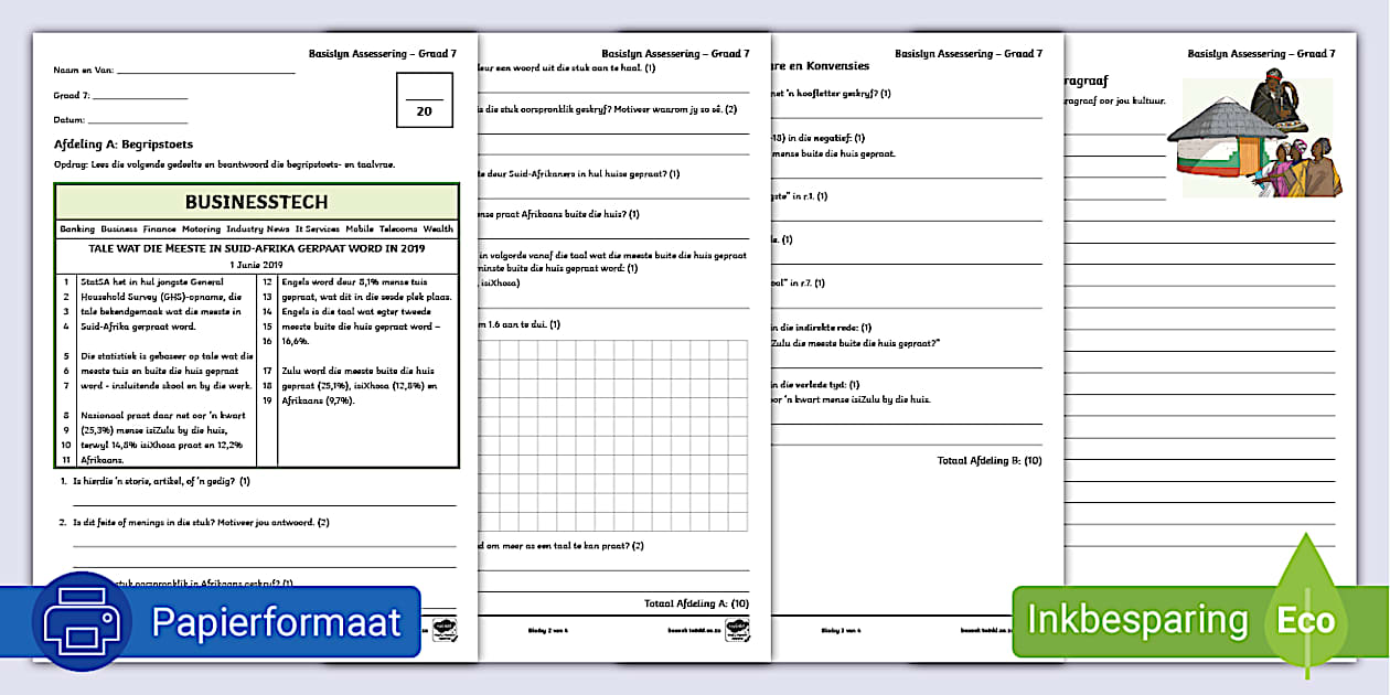 Basislyn Assessering Graad 7 Afrikaans EAT