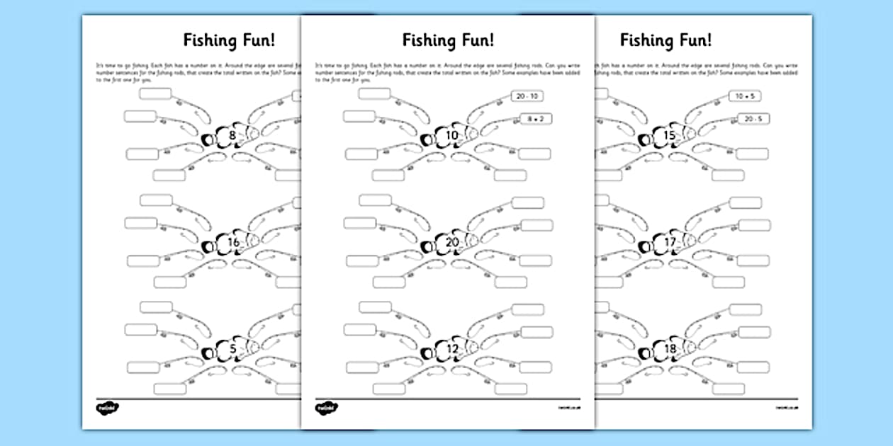 Fishing Fun Number Facts to 20 Worksheet / Worksheet - worksheet