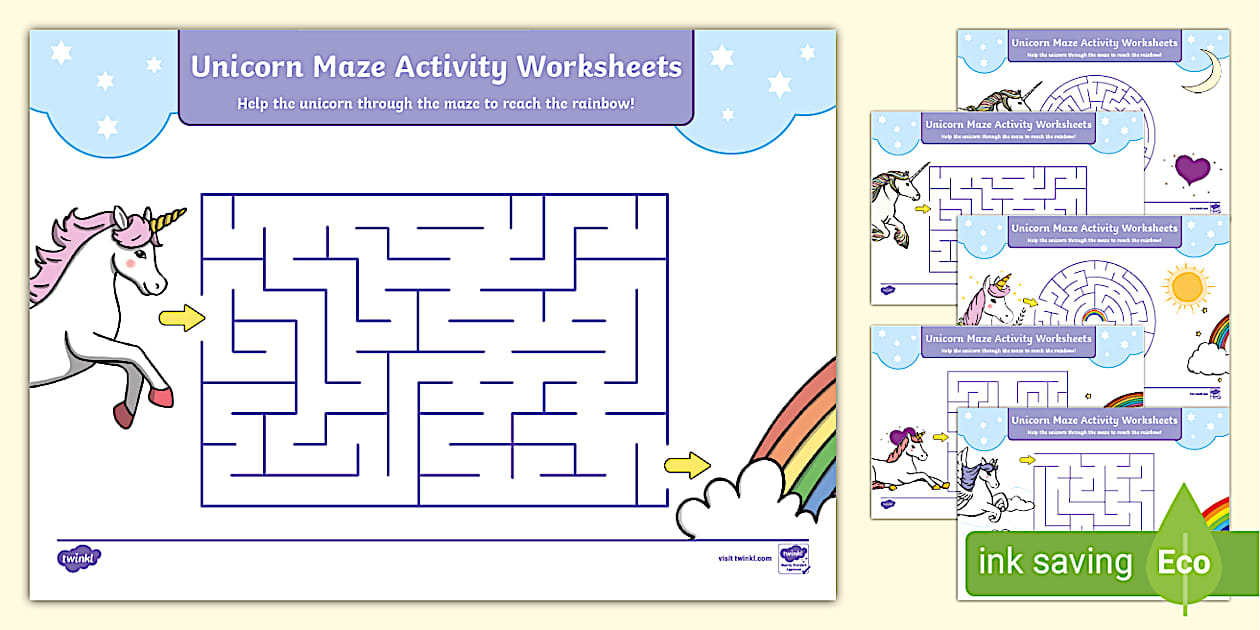 Unicorn Maze Activity Worksheets (teacher made) - Twinkl