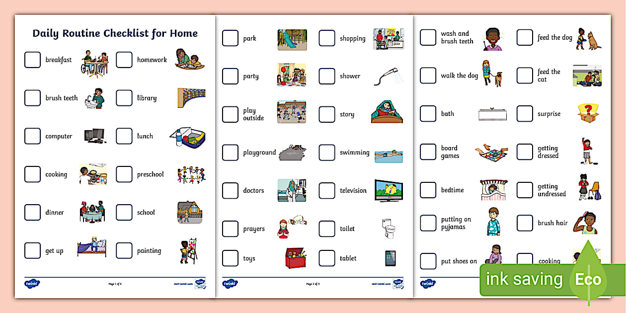 Daily Routine Checklist for Home (teacher made) - Twinkl