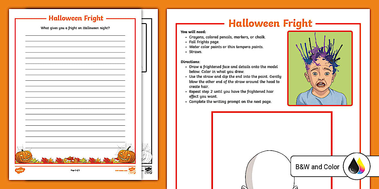 Halloween Fright Draw and Write Worksheet for 6th-8th Grade