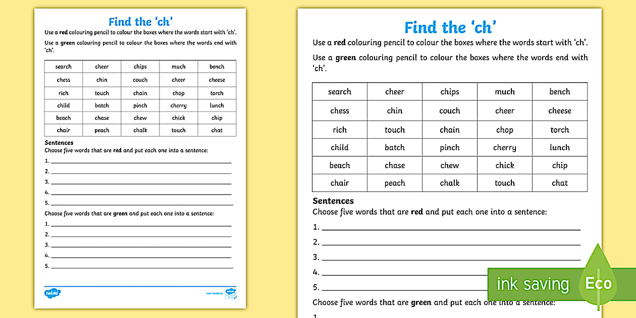 Find the 'ch' Worksheet (teacher made) - Twinkl