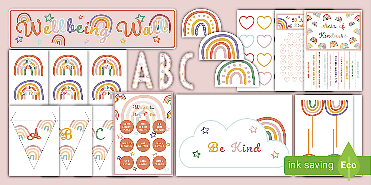 Wellbeing Classroom Display Pack | Muted Rainbow - Twinkl