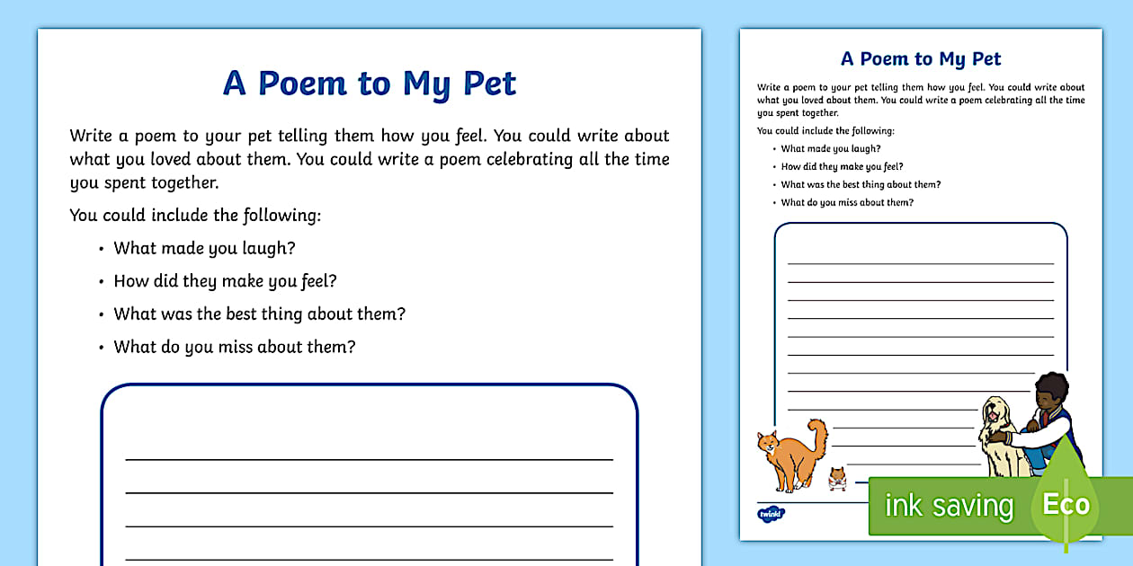 A Poem to My Pet Worksheet / Worksheet - Twinkl