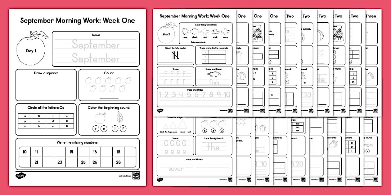 Kindergarten September Morning Work Bundle (teacher made)