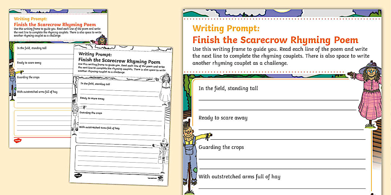 Writing Prompt: Finish the Scarecrow Rhyming Poem - Twinkl