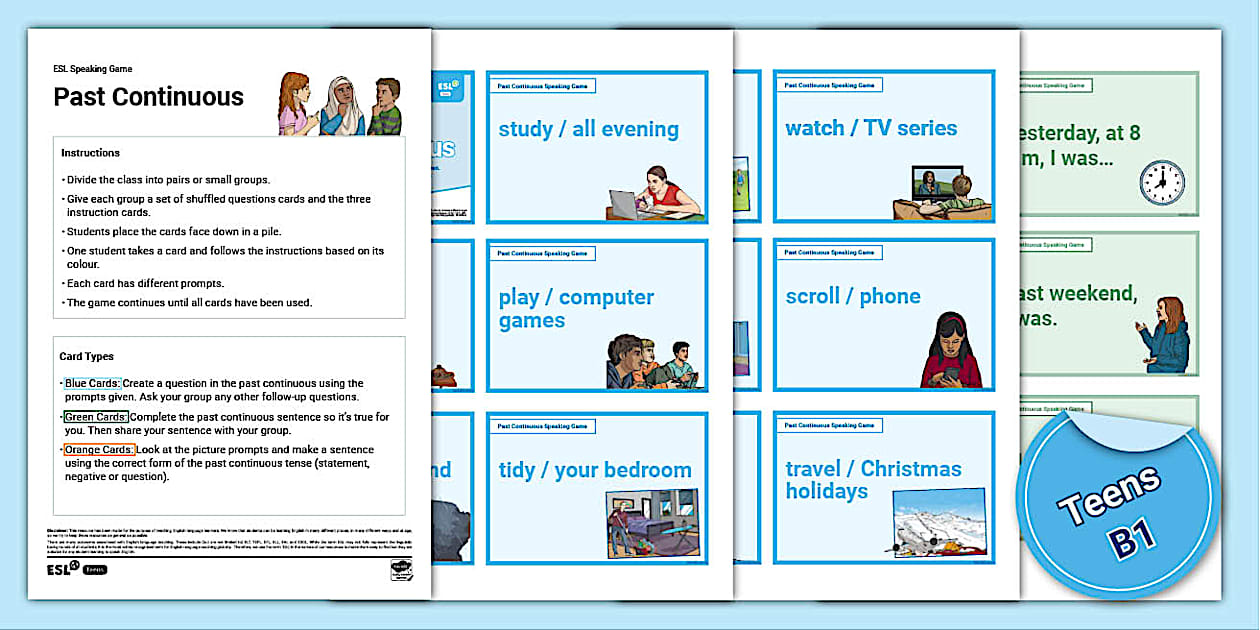 ESL Past Continuous Speaking Card Game [Teens, B1] - Twinkl