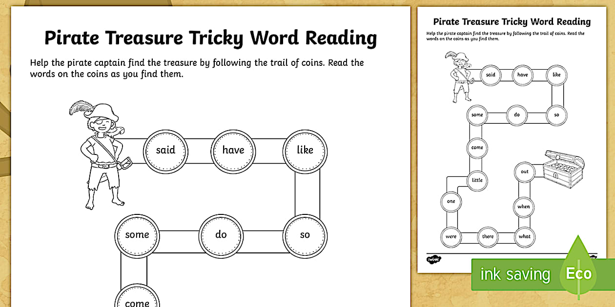 Editable Pirate Treasure Path Phase 4 Tricky Words Reading Worksheet