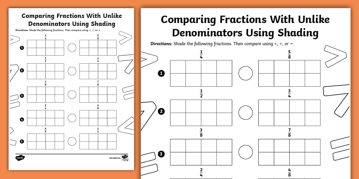 Comparing Fractions With Unlike Denominators Using Shading