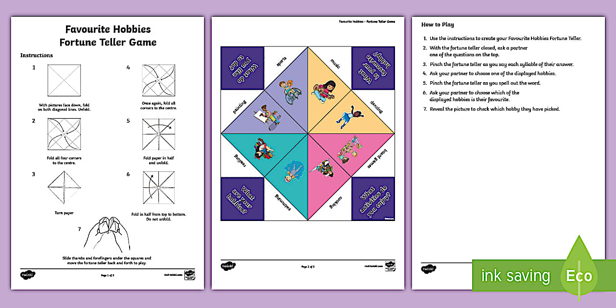 Favourite Hobbies Fortune Teller Game - KS1 Activity
