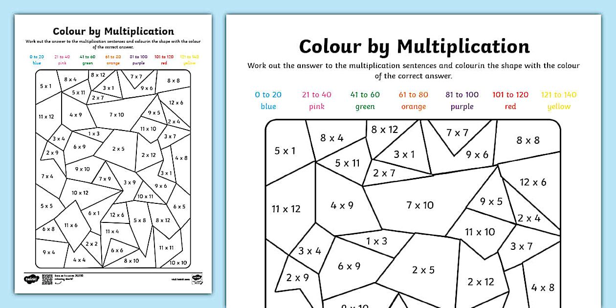 Colour by Multiplication to 12x12 Activity Worksheet