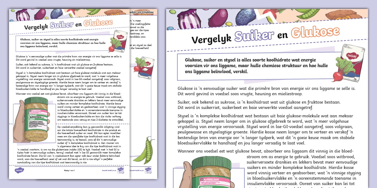 Vergelyk Suiker en Glukose (teacher made) - Twinkl