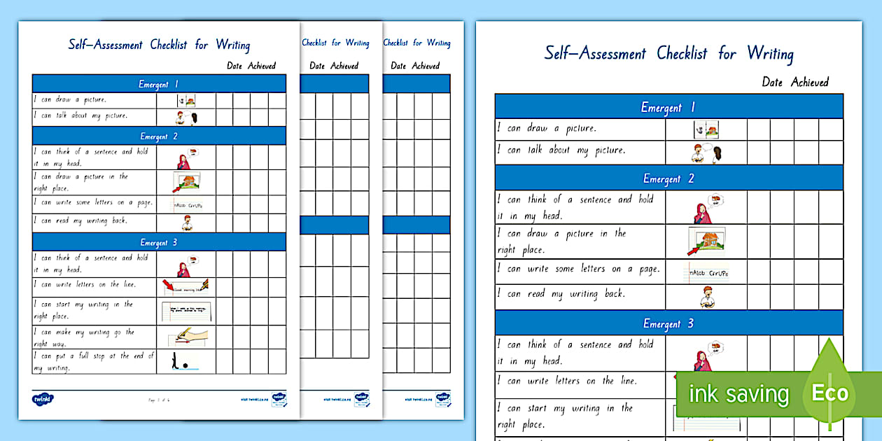 Editable Emergent to Level 1 NZ writers Self Assessment Checklist