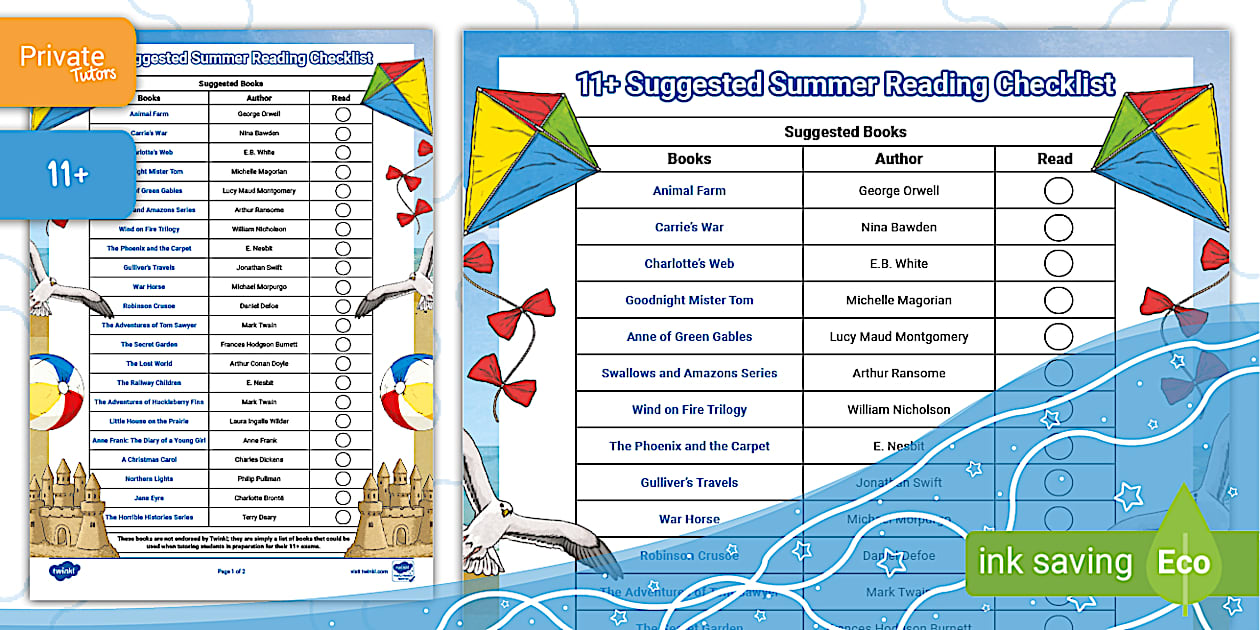 11+ Summer Reading Checklist (Teacher-Made) - Twinkl