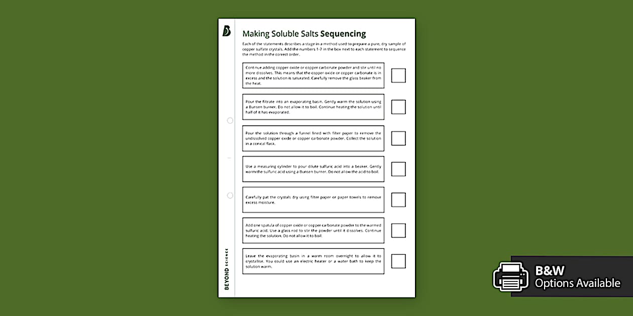 Making Soluble Salts Worksheet | GCSE Chemistry | Beyond