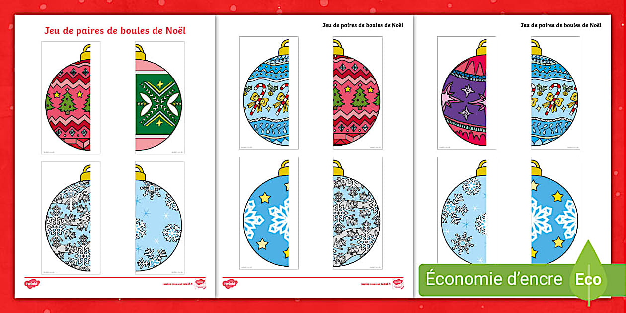 Jeu de paires des boules de Noël (teacher made) - Twinkl