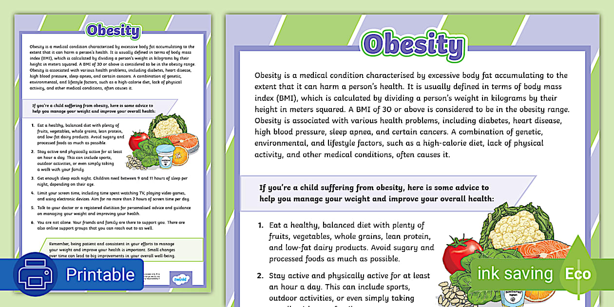 Obesity Infomation sheet (teacher made) - Twinkl