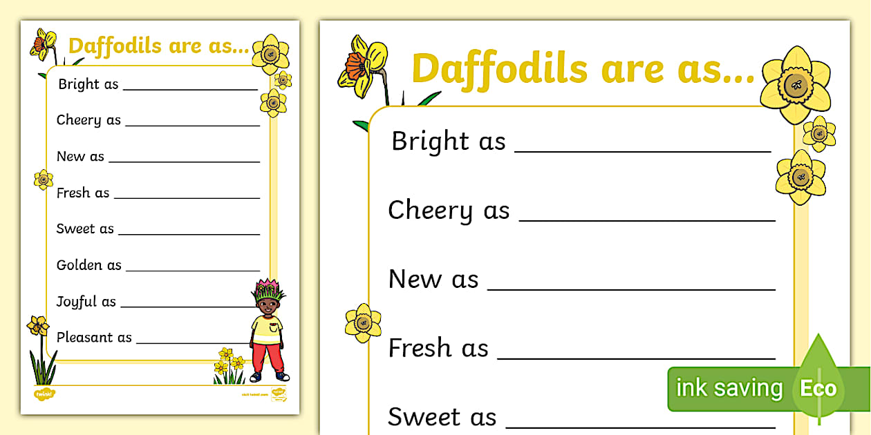 Daffodils Simile Poem Writing Template (teacher made)