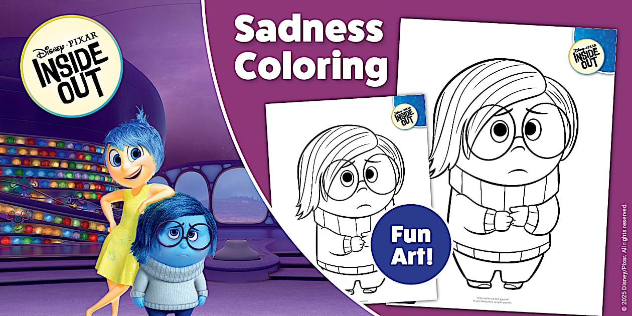 Inside Out: Sadness Coloring Page (Teacher-Made) - Twinkl