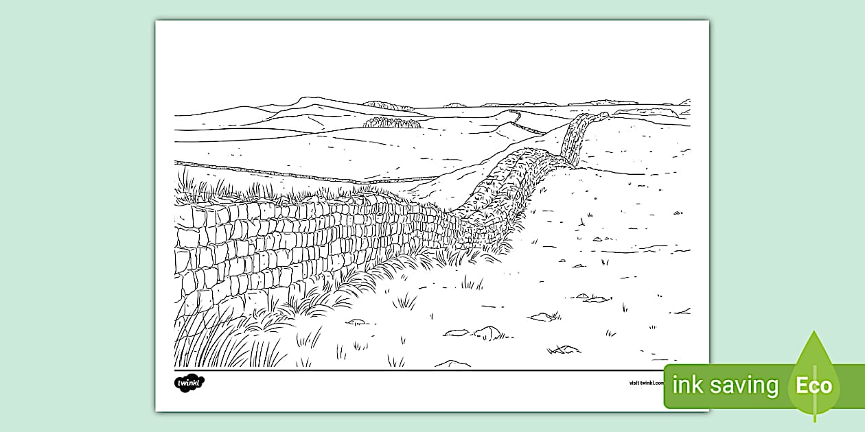 Hadrian's Wall Colouring Sheet (teacher made) - Twinkl