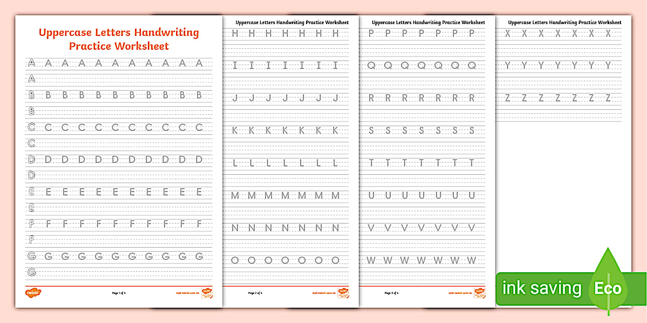 Upper Letters Handwriting Practice Worksheet (Taiwan)