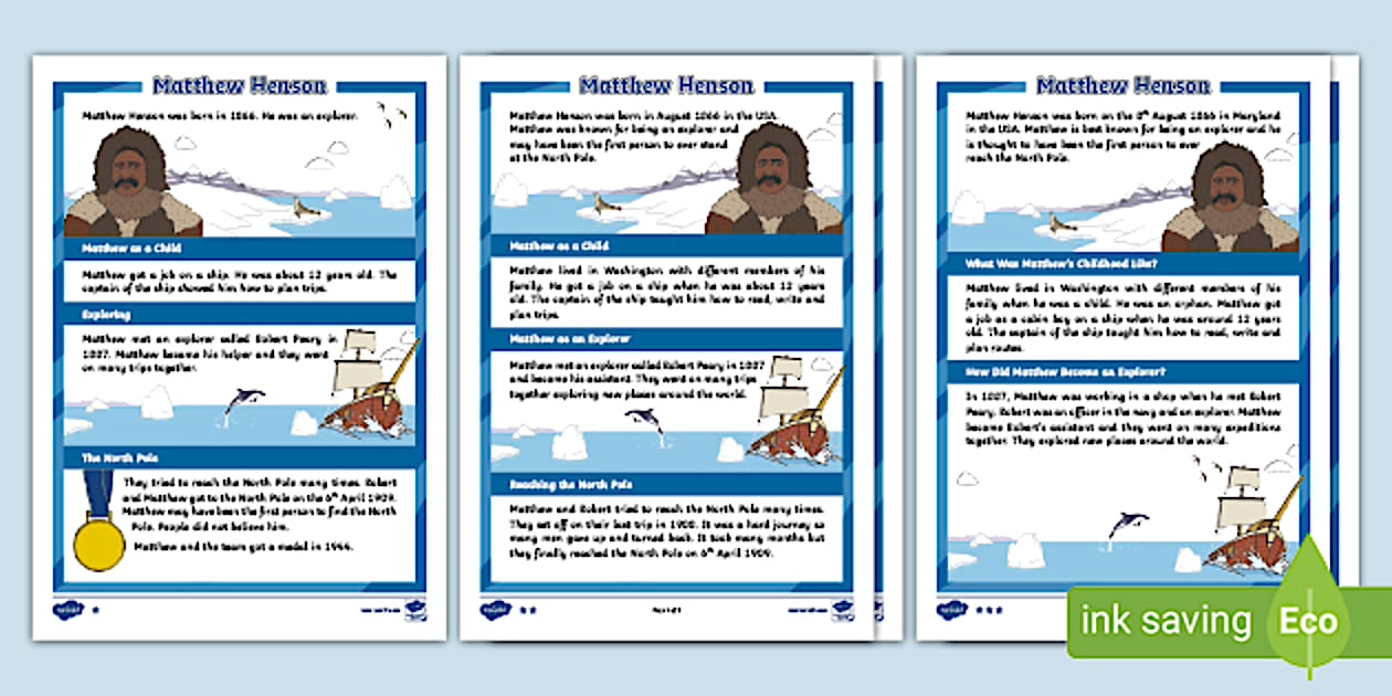 KS1 Matthew Henson Reading Comprehension Activity - Twinkl