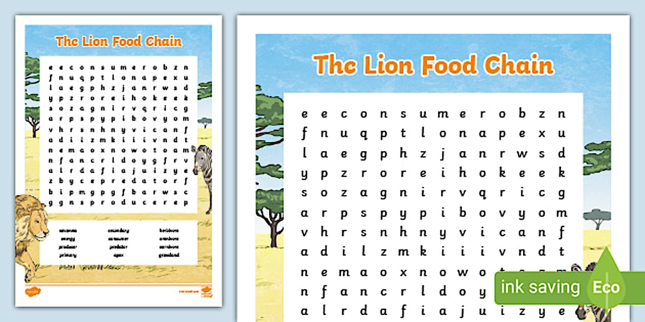 Lion Food Chain Word Search (teacher made) - Twinkl