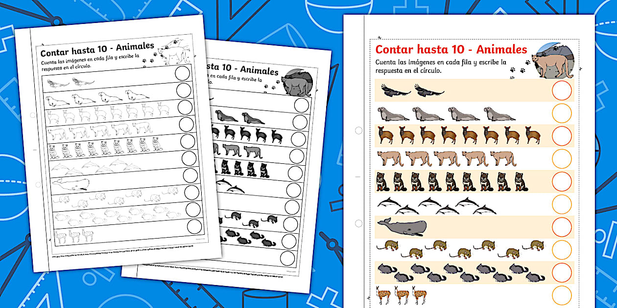 * NEW * Guía de Trabajo: Contar hasta 10 - Animales