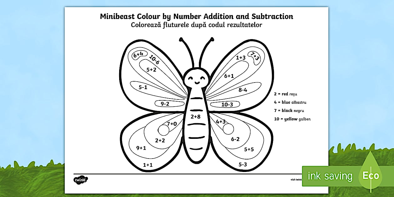 Minibeast Addition and Subtraction up to 10 Colour by Number