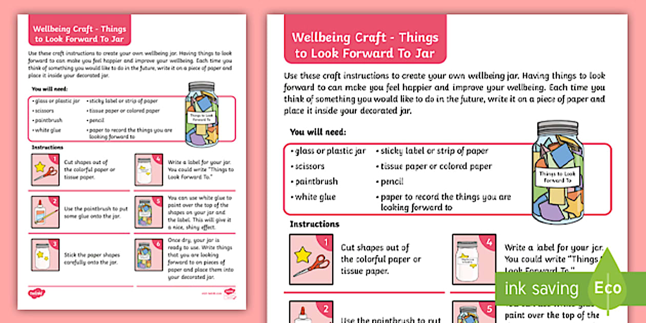 Things to Look Forward to Jar: Wellbeing Activity Worksheet
