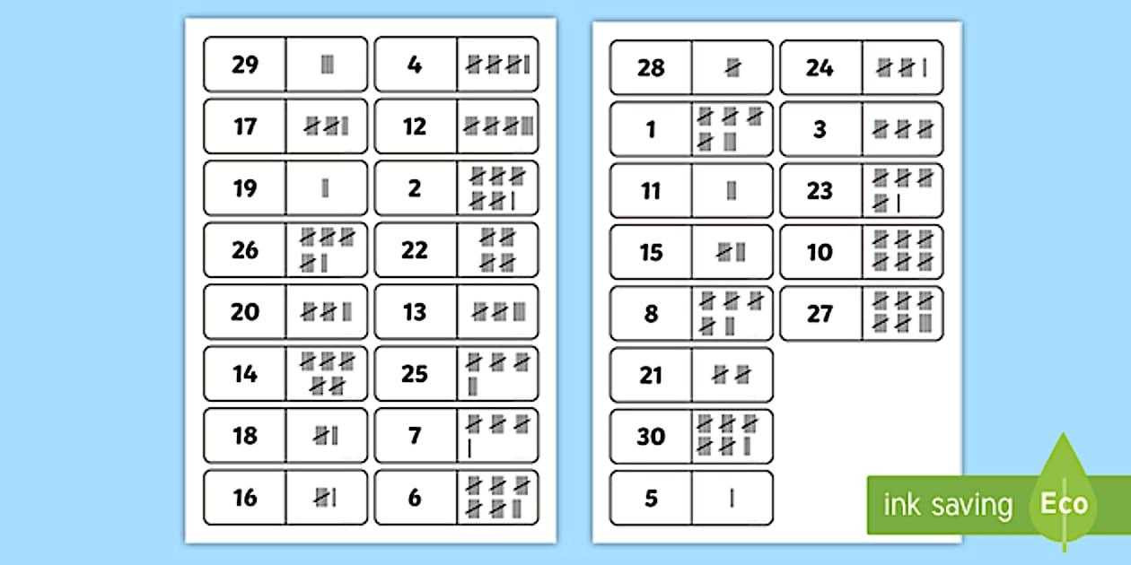 Tally Mark Dominoes to 30 - Twinkl
