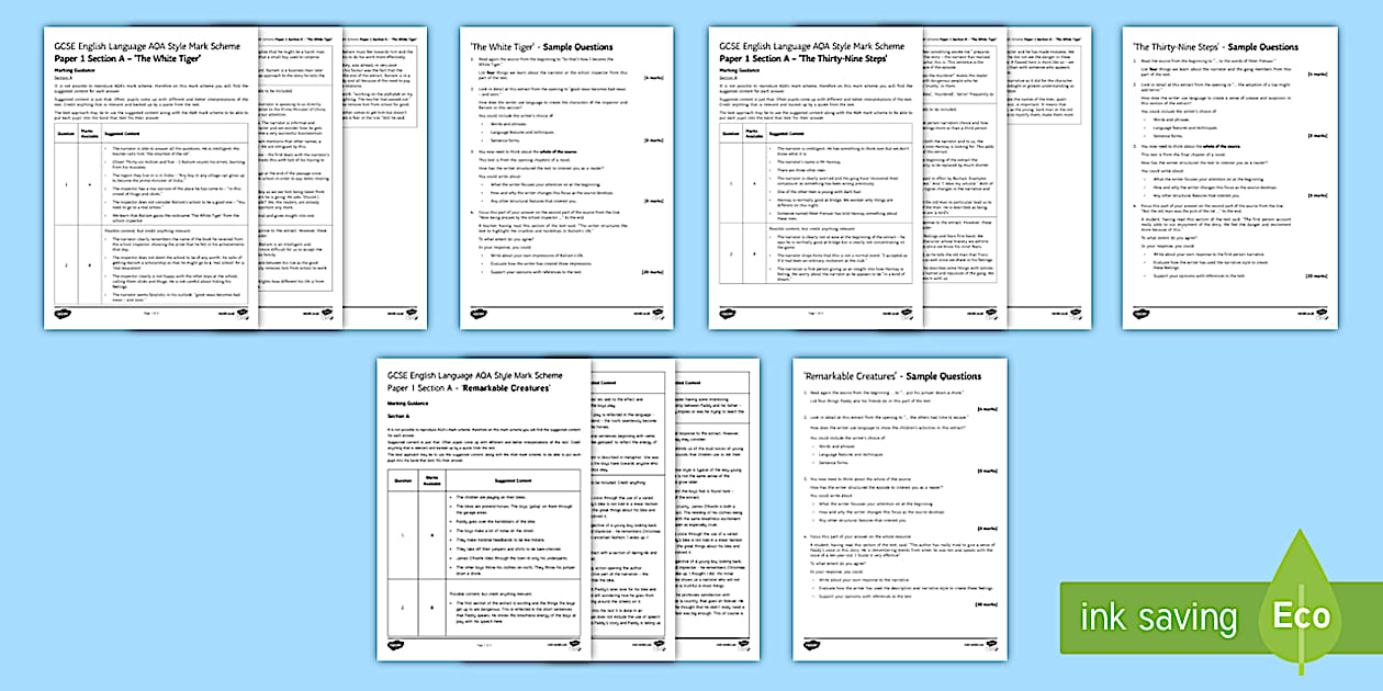 AQA Language Paper 1 Questions 1 - 4: Exam Practise Bundle 3