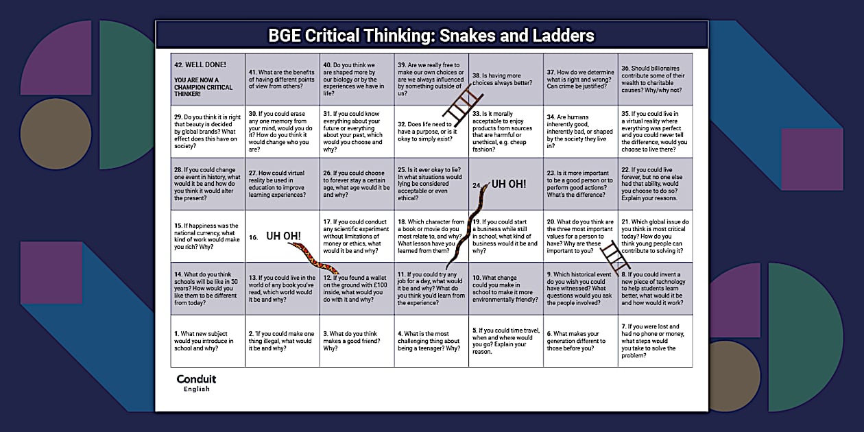 BGE Critical Thinking: Snakes and Ladders (teacher made)