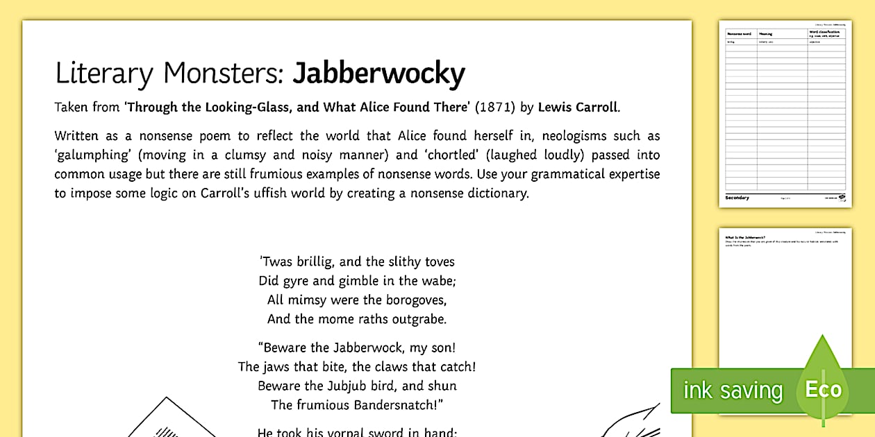 Literary Monsters: Jabberwocky Worksheet - Twinkl