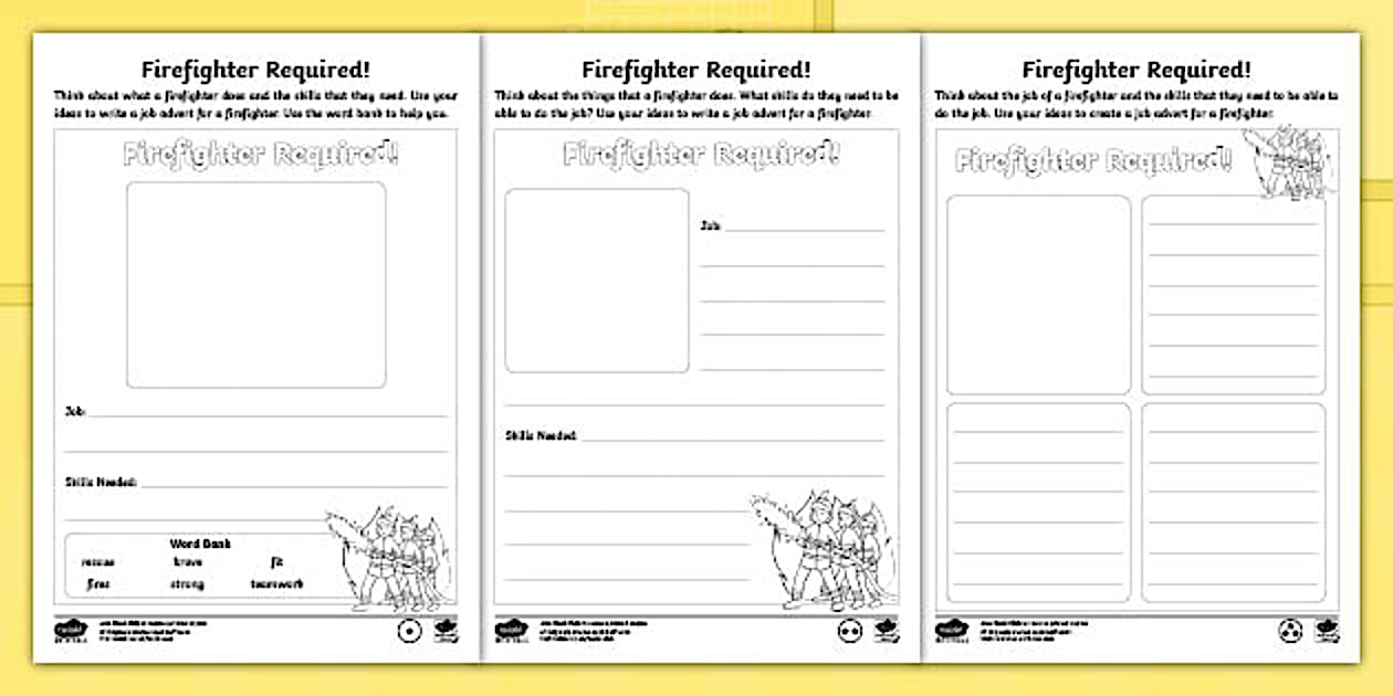 Editable Charlie the Firefighter: Job Advert Differentiated Worksheets