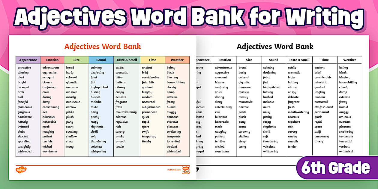 Adjective Word Bank | English Language Arts | Twinkl USA