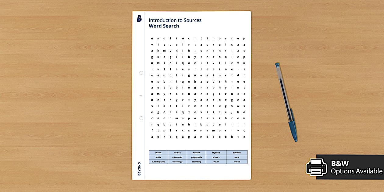 Introduction to Sources Word Search (teacher made) - Twinkl