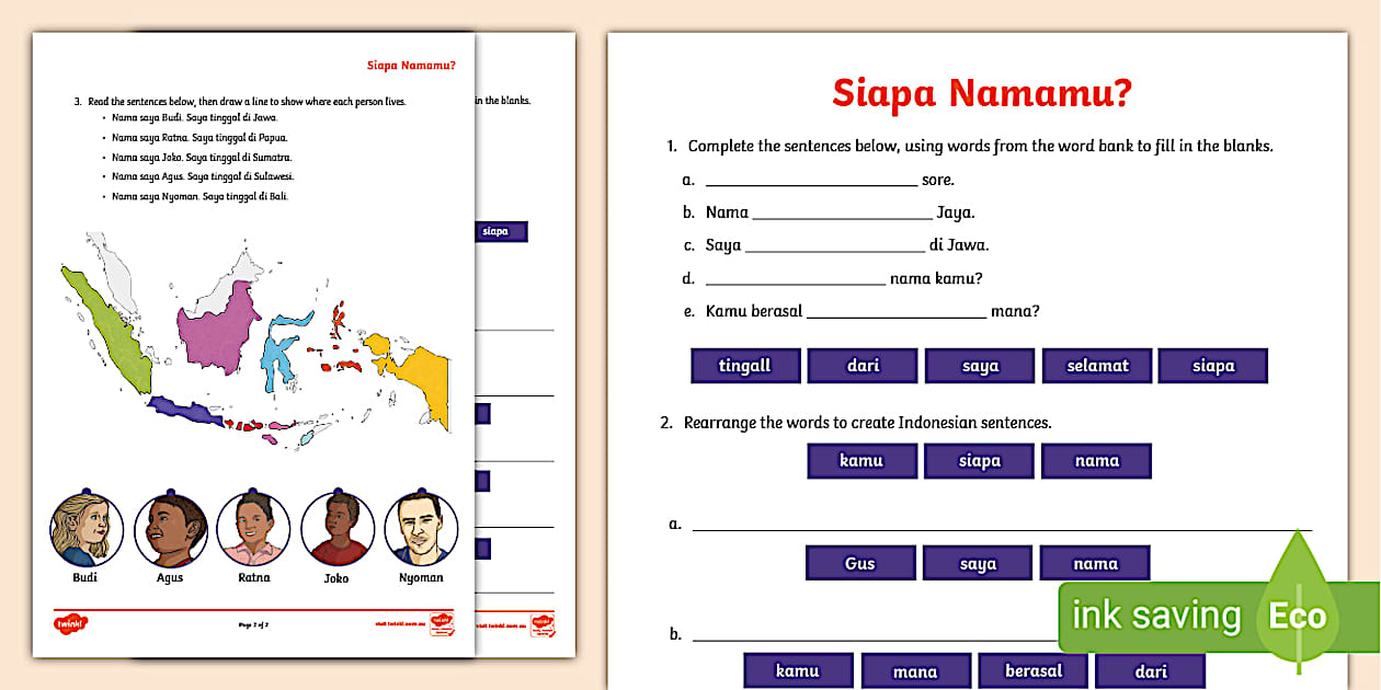 Indonesian Introductions Activity Sheet Greetings - Twinkl