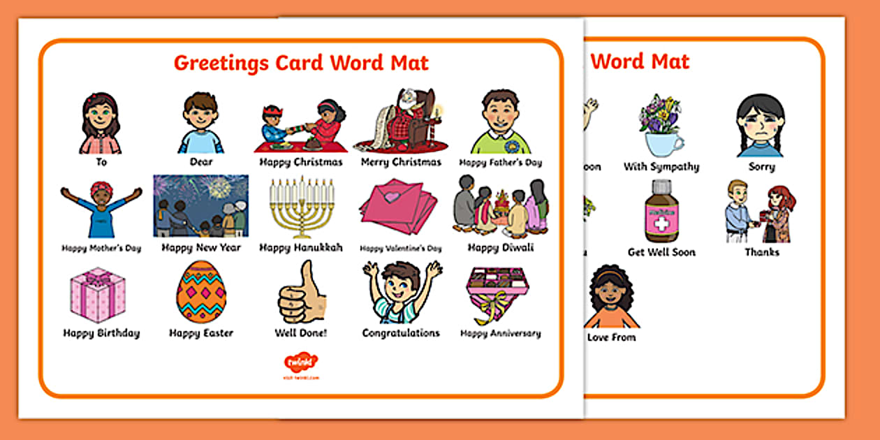 Greetings Card Word Mat (teacher made) - Twinkl