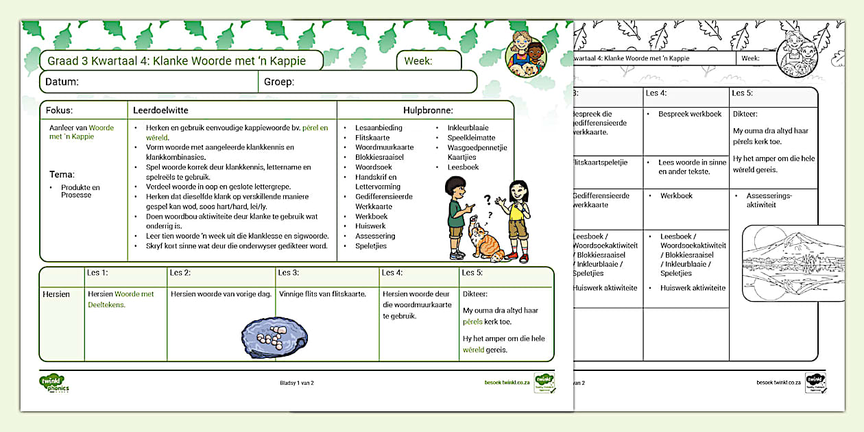 Graad 3 Klanke Lesplan Woorde met `n Kappie - Twinkl