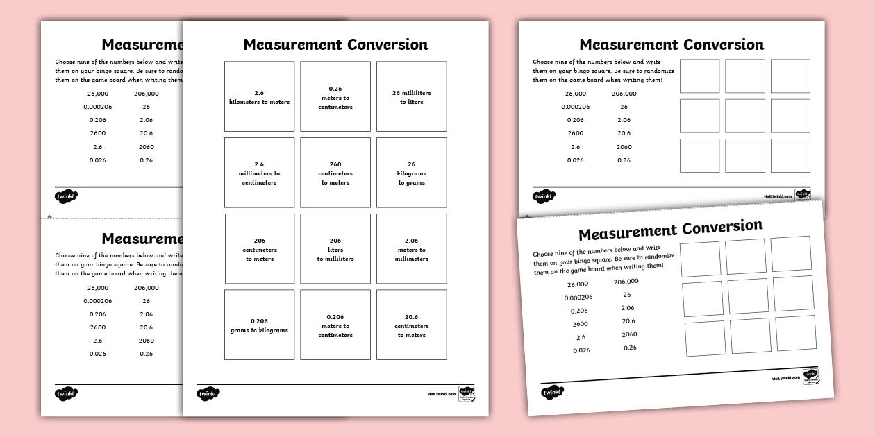 Seventh Grade Measurement Conversion Make Your Own Bingo