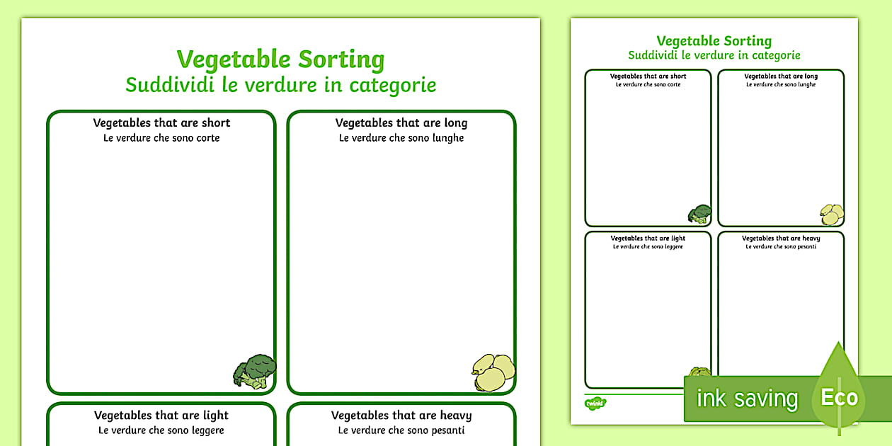Vegetable Sorting Worksheet / Worksheet - English/Italian - Vegetable ...