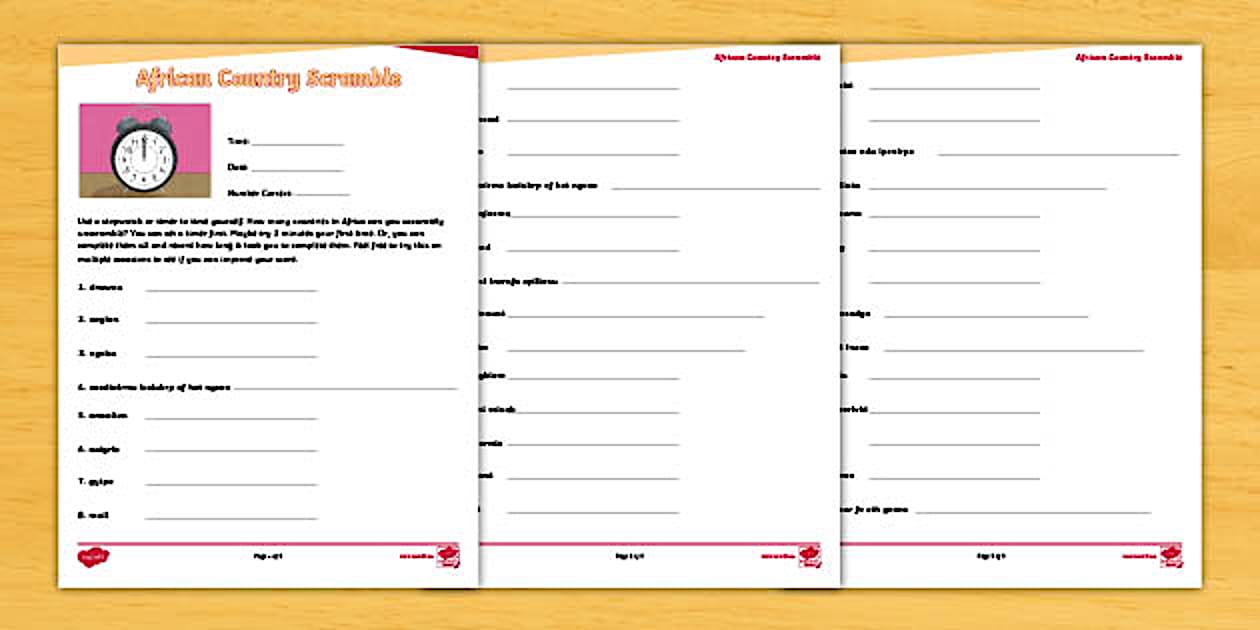 African Countries Word Scramble Activity
