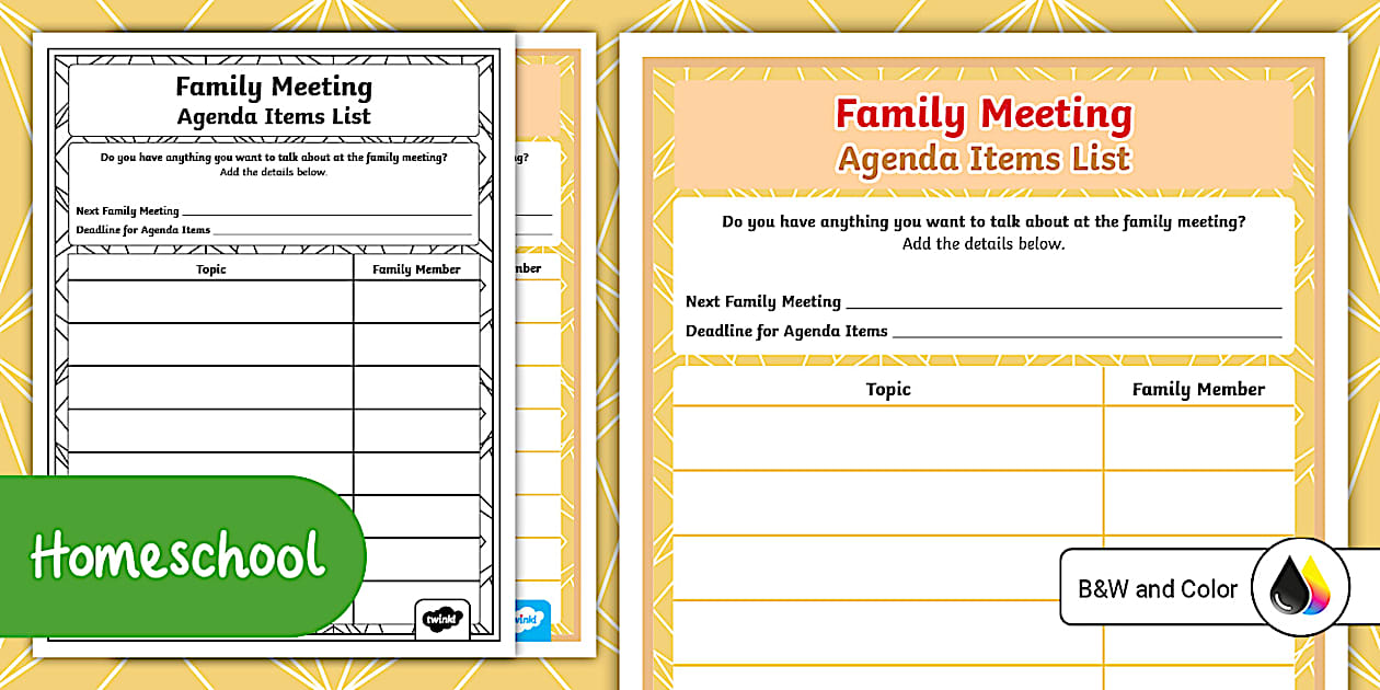 Family Meeting Agenda Items List (teacher made) - Twinkl