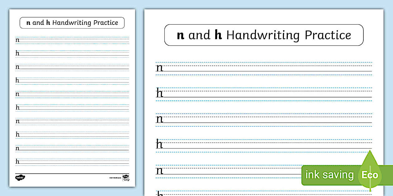 'n' and 'h' Handwriting Practice Worksheet (teacher made)