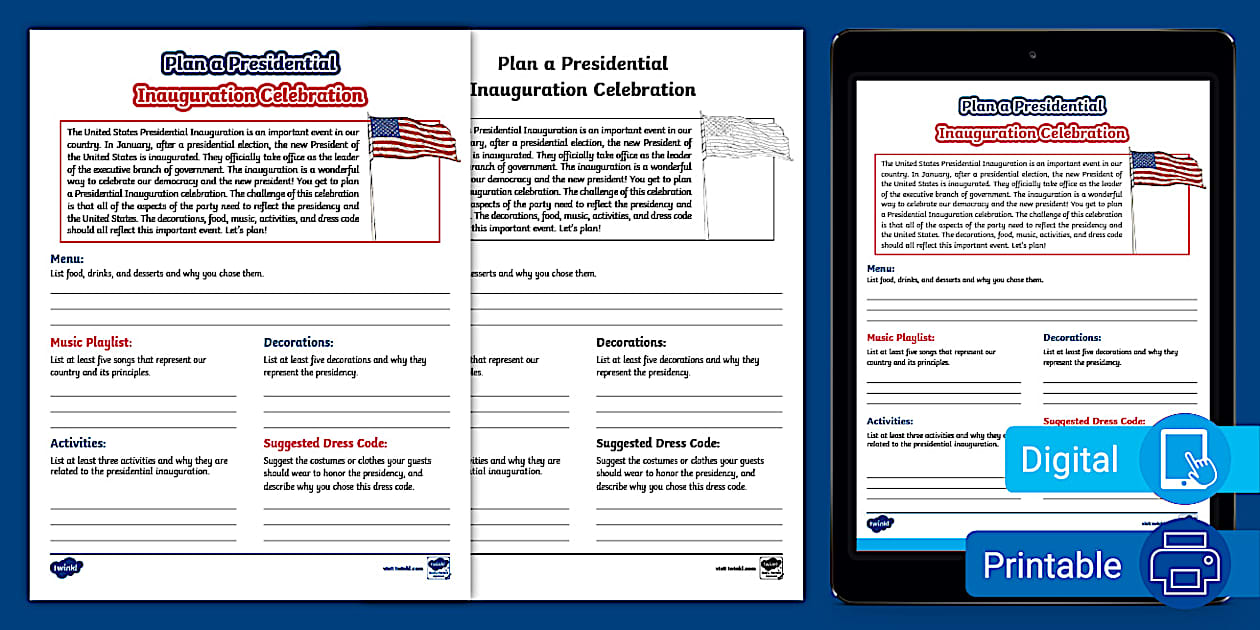Plan a Presidential Inauguration Celebration Worksheet